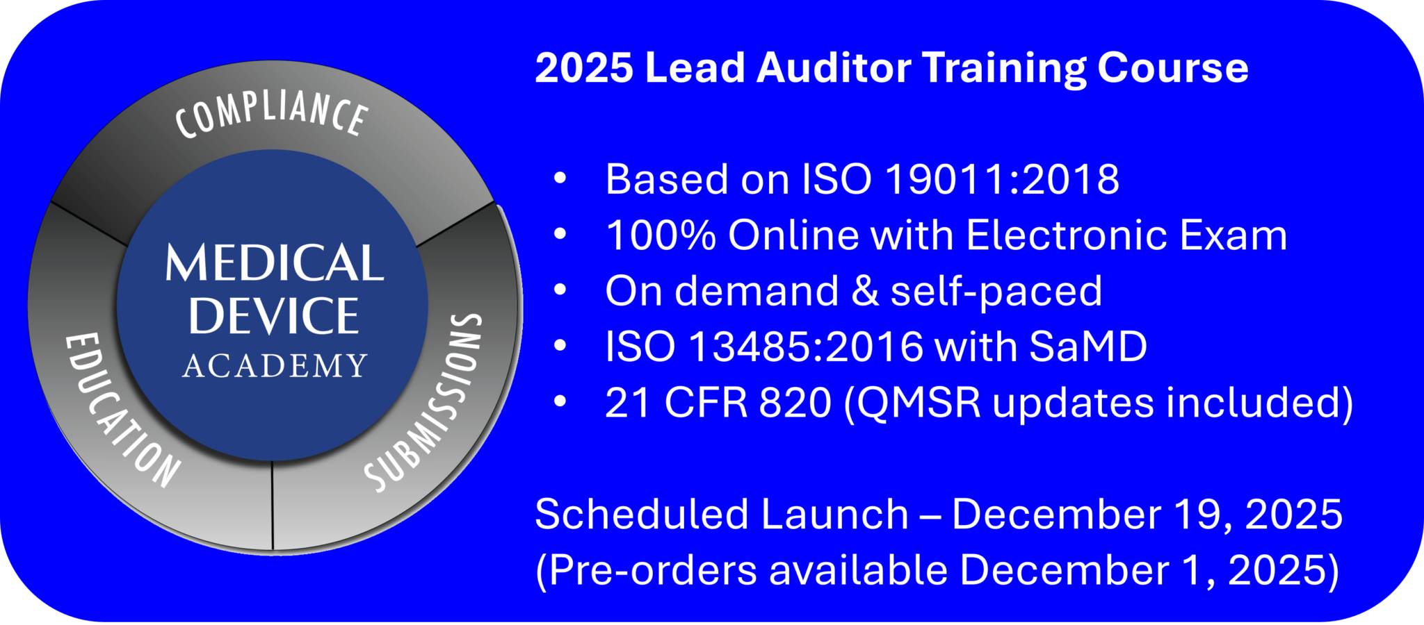 Lead Auditor Training Course 2025 Graphic - Medical Device Academy